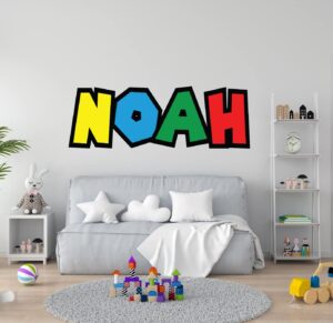 custom name wall decal - personalized name wall sticker - mario wall sticker - graffiti name wall decal - unisex wall art decor - wall decal for nursery bedroom decoration (wide 15")