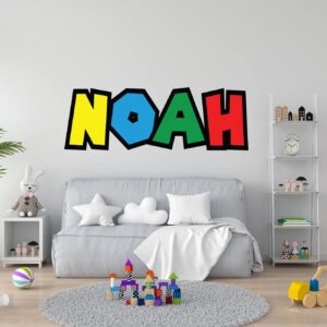 Custom Name Wall Decal - Personalized Name Wall Sticker - Mario Wall Sticker - Graffiti Name Wall Decal - Unisex Wall Art Decor - Wall Decal for Nursery Bedroom Decoration (Wide 15")