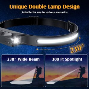 [2023 Upgraded] 2PCS LED Headlamp Rechargeable, 230° Wide Beam Head Lamp with Red Light Option, 6 Modes Adjustable, Motion Sensor, Headlamp Flashlight Suitable for All Outdoor Activities and Daily Use