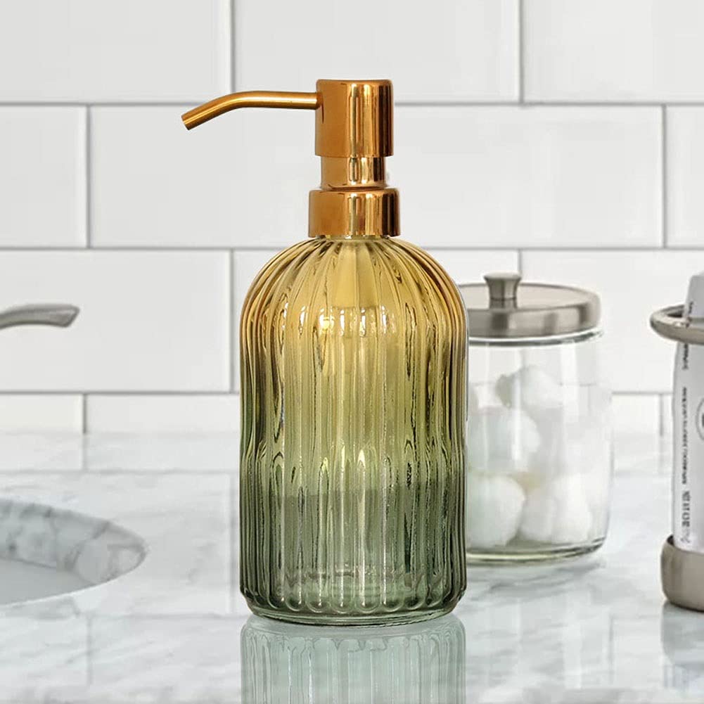 Soap Pump Dispenser Hand Soap Dispenser Clear Glass Soap Dispenser Stainless Steel Gold Pump Refillable Liquid Soap Dispensers for Bathroom Kitchen Hotel Lotions Bottles Dispenser