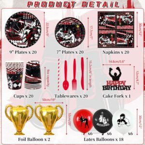 KEFAN Boxing Party decorations, Boxing birthday Party Supplies Packs, Fight Sports Wrestling Party Supplies including HAPPY BIRTHDAY Banner, Plates, Balloons, Boxing Party Set Serves 20 (Banner)