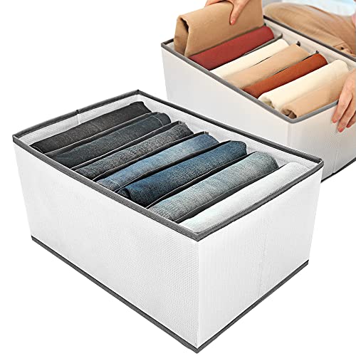 EASEVE 4 Pack Wardrobe Closet Organizer and Storage for Clothes - 7 Grids Foldable Drawer Dividers Organizers for Jeans | Pants | Shirts | Leggings, Stackable Clothing Bins for Closets Organization