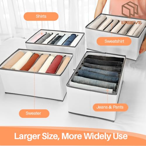 EASEVE 4 Pack Wardrobe Closet Organizer and Storage for Clothes - 7 Grids Foldable Drawer Dividers Organizers for Jeans | Pants | Shirts | Leggings, Stackable Clothing Bins for Closets Organization