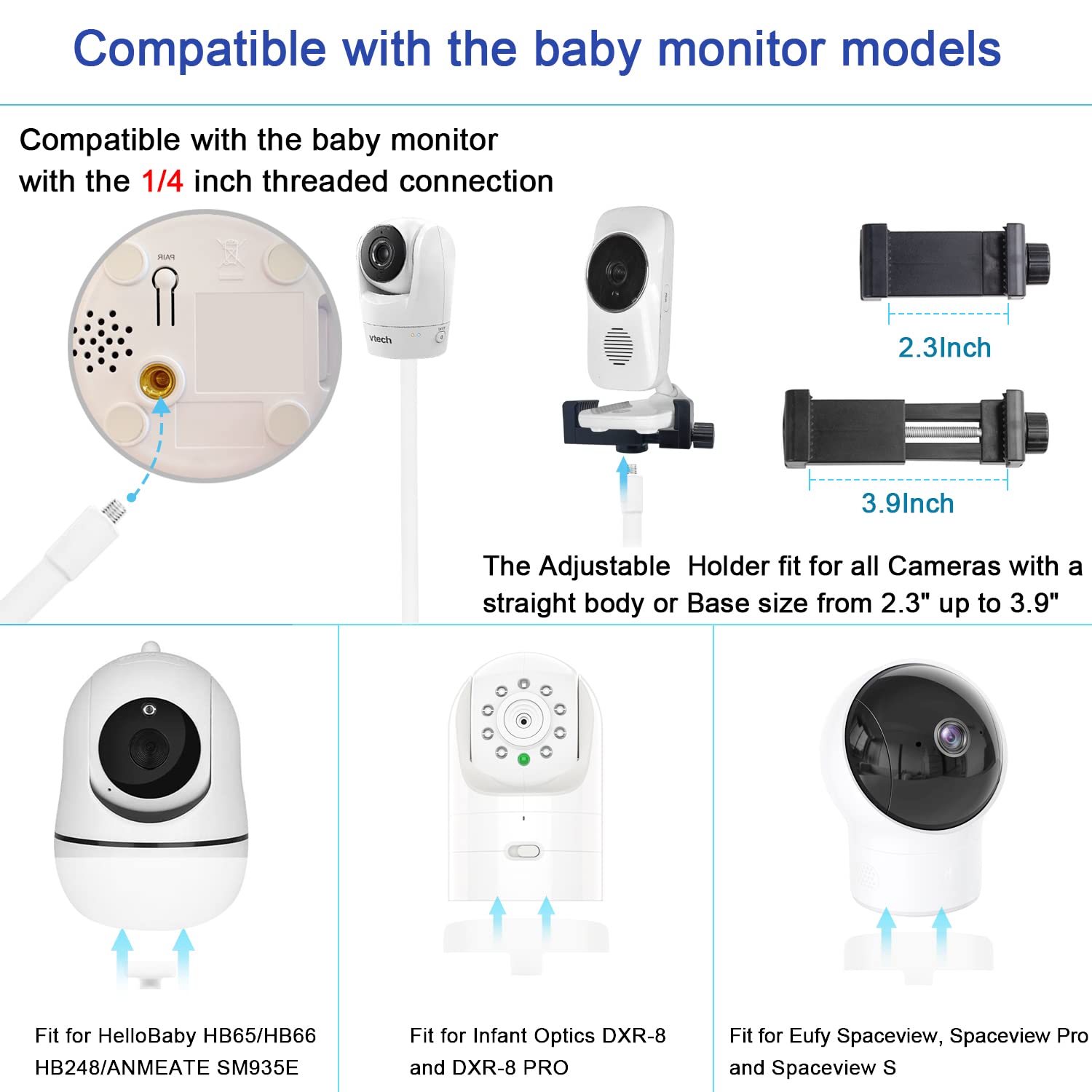 AOZTSUN 67 inch Adjustable Height Baby Monitor Floor Stand Holder for Infant Optics DXR-8 Pro,eufy HelloBaby HB65/HB66/HB248,ANMEATE SM935E or Any Cameras with 1/4 Screw Mount