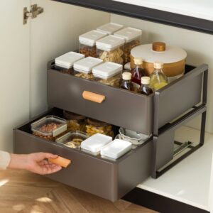 ZHOHO TANT Sliding Cabinet Drawer Organizer, Super Heavy Duty Steel Pull-Out Unit Organizer Drawer with Lid, for Cabinet, Countertop, Home and Office(W15.75'' x D16.1'' x H6.77'' Assembly Free)