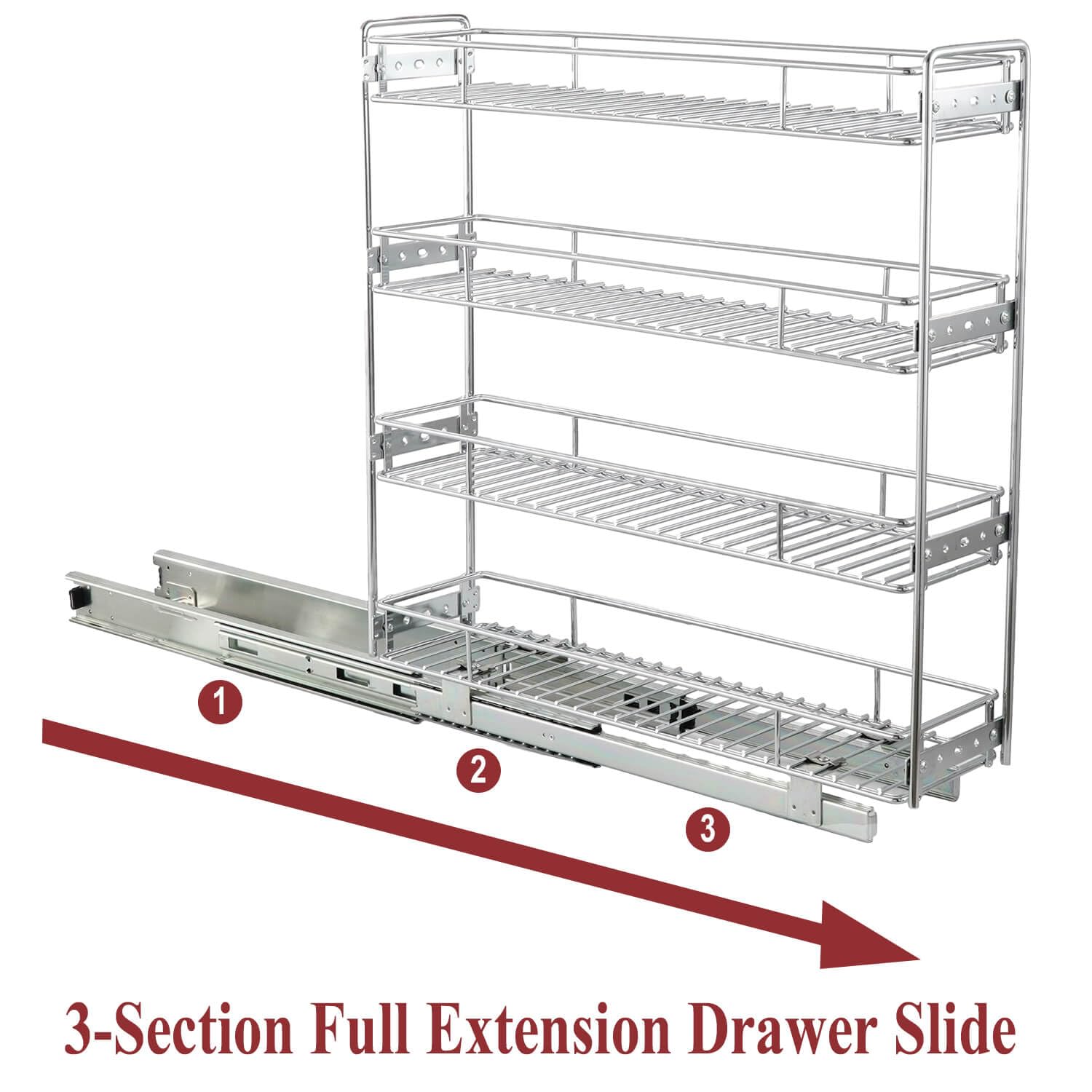 OCG 4-Tier Pull Out Kitchen Cabinet Spice Rack Holder Shelves (5" W x 21" D), Slide Out Slim Storage Wire Baskets for Storage Organization, Narrow Pull Out Storage for Narrow Space