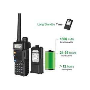 2 Pack Baofeng UV-5R 8W Ham Radio Handheld Two Way Radios Amateur Dual Band VHF UHF Military Long Range Walkie Talkies for Adults with High Gain Antenna, Rechargeable Battery, Earpiece