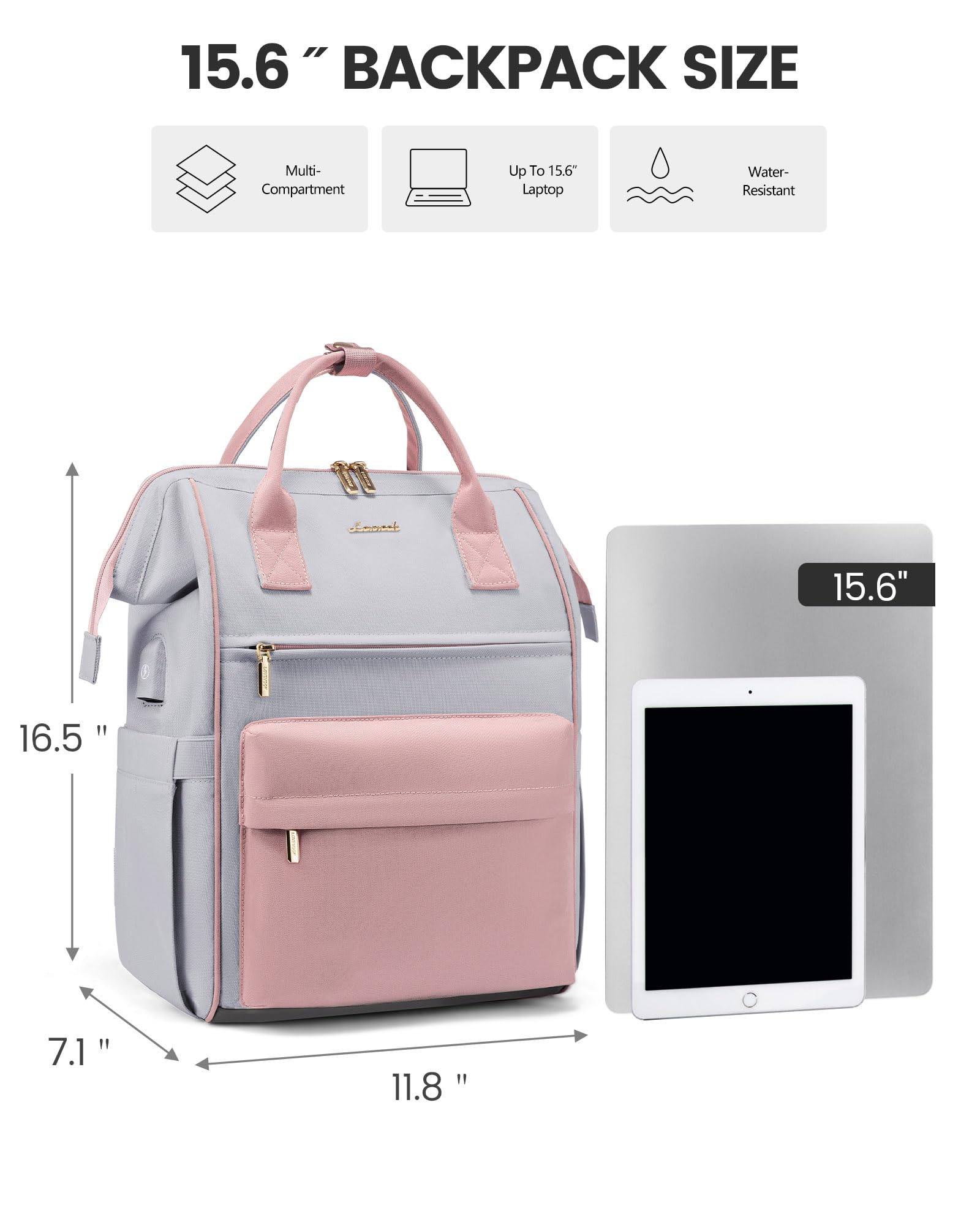 LOVEVOOK Laptop Backpack for Women Teacher Nurse Bag, 15.6 Inch Womens Work Bags, Waterproof Travel Backpack Purse, Business Computer Laptop Bag with USB Port