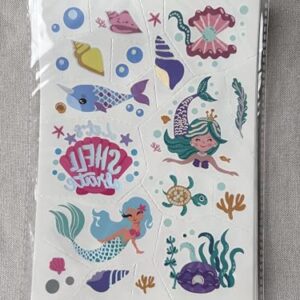 Mermaid Temporary Tattoo for Kids Under the Sea-76 Glitter Style Cute Fake Tattoo Dolphin Ocean Animals Waterproof for Girls Boys Body Face Tattoos Stickers Beach Art Birthday Party Favors Decorations