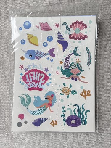 Mermaid Temporary Tattoo for Kids Under the Sea-76 Glitter Style Cute Fake Tattoo Dolphin Ocean Animals Waterproof for Girls Boys Body Face Tattoos Stickers Beach Art Birthday Party Favors Decorations