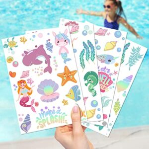 Mermaid Temporary Tattoo for Kids Under the Sea-76 Glitter Style Cute Fake Tattoo Dolphin Ocean Animals Waterproof for Girls Boys Body Face Tattoos Stickers Beach Art Birthday Party Favors Decorations