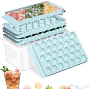 DclobTop Stackable Round Ice Cube Tray Set with Lid & Bin – Create 99PCS Round Ice Balls, Ice Trays for Freezer is Easy to Release & Sturdy– Small Pellet Ice Maker for Drinks, Coffee and Cocktails