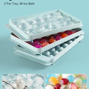 DclobTop Stackable Round Ice Cube Tray Set with Lid & Bin – Create 99PCS Round Ice Balls, Ice Trays for Freezer is Easy to Release & Sturdy– Small Pellet Ice Maker for Drinks, Coffee and Cocktails