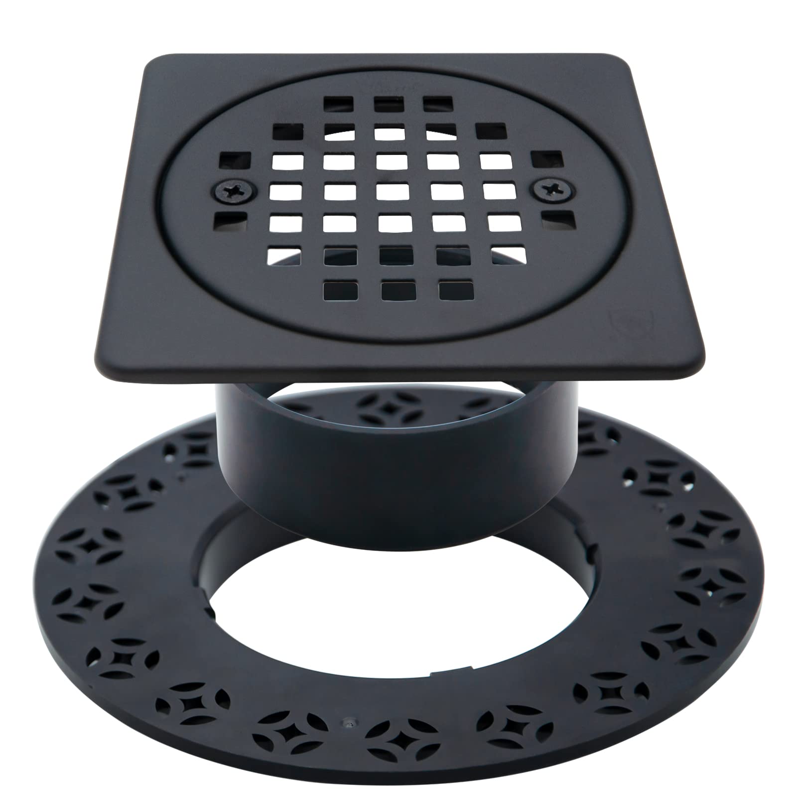 4 Inch Drain Grate Kit Compatible with Schluter Kerdi-Drain Flange Square Shower Floor Drain SS304 Stainless Steel and ABS Material - CUPC Certification, Matte Black