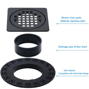 4 Inch Drain Grate Kit Compatible with Schluter Kerdi-Drain Flange Square Shower Floor Drain SS304 Stainless Steel and ABS Material - CUPC Certification, Matte Black