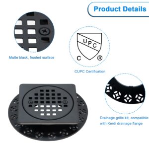 4 Inch Drain Grate Kit Compatible with Schluter Kerdi-Drain Flange Square Shower Floor Drain SS304 Stainless Steel and ABS Material - CUPC Certification, Matte Black