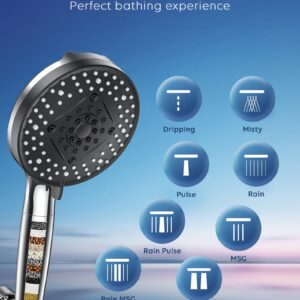 High Pressure Filtered Shower Head, 5" Large, Extra Long 70" SS Hose,10-mode Detachable Shower Head Filter for Hard Water, Handheld Shower Head for Bathroom, Anti-clog&Power Wash to Clean Tile & Pets