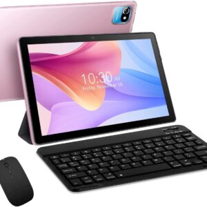 OUZRS Android 11 Tablet with Keyboard Mouse,2 in 1 Tablets High Performance Processors with 64GB Storage 256GB Extended, WiFi, GPS, Bluetooth Girls Pink 10" Tablet-M1