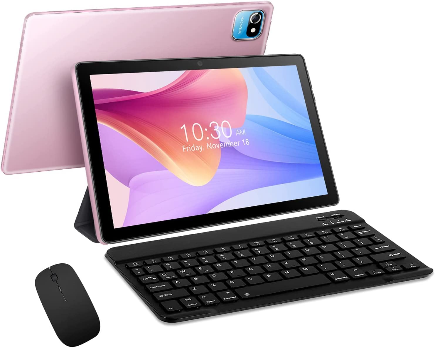 OUZRS Android 11 Tablet with Keyboard Mouse,2 in 1 Tablets High Performance Processors with 64GB Storage 256GB Extended, WiFi, GPS, Bluetooth Girls Pink 10" Tablet-M1