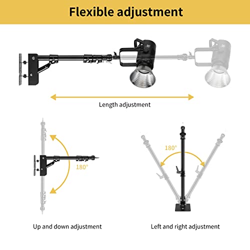 Meking Ring Light Wall Mount Boom Arm 39.37inch/100cm, for Strobe Light, Photography, Softbox, Reflector, Support 180 Degree Rotation