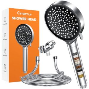 crtbetlif modern 6-setting handheld filtered shower head with 70-inch hose, chrome, water saving, adjustable, environmentally friendly