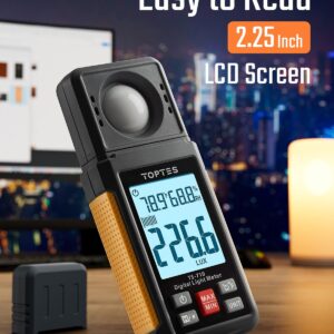 TopTes TS-710 Light Meter, Lux/Foot Candles Meter with 180º Rotating Sensor, 0.1~200,000 Lux Range, Large Backlit Display, Light Meter for Plants, Car Headlights, Home & Office LEDs (Includes Battery)