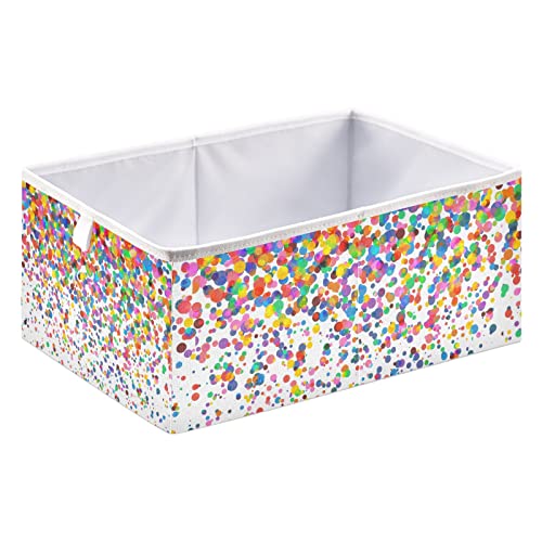 Colorful Confetti 11 inch Cube Storage Bins (Pack of 1), Foldable Cubby Organizer Bin for Closet, Clothes and Toys, with Handles Basket Bin