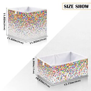 Colorful Confetti 11 inch Cube Storage Bins (Pack of 1), Foldable Cubby Organizer Bin for Closet, Clothes and Toys, with Handles Basket Bin