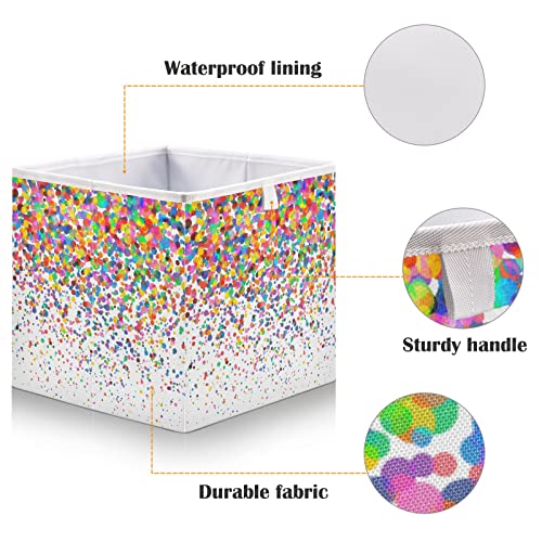 Colorful Confetti 11 inch Cube Storage Bins (Pack of 1), Foldable Cubby Organizer Bin for Closet, Clothes and Toys, with Handles Basket Bin