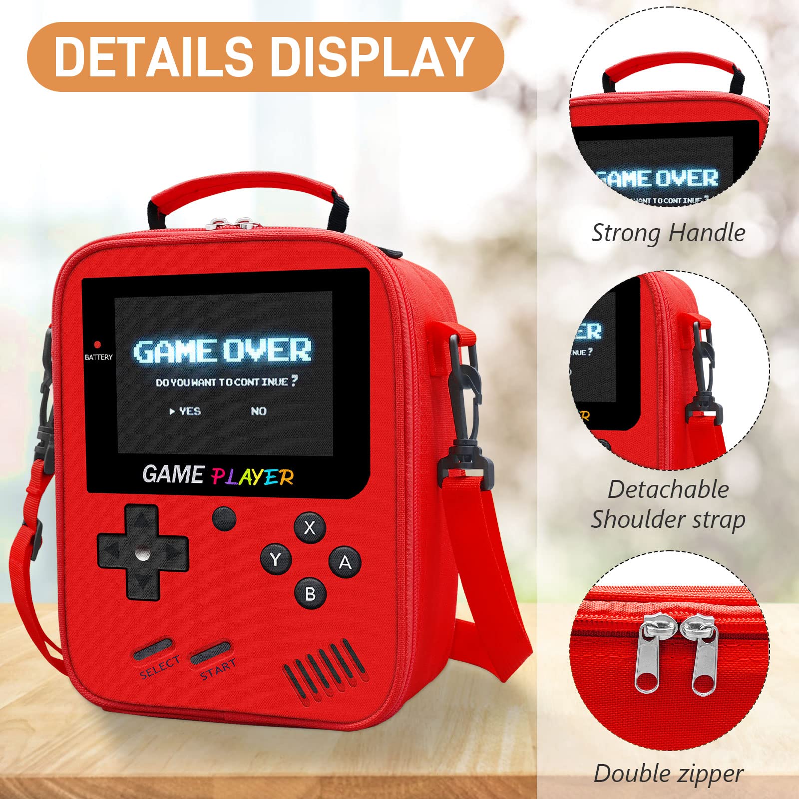 Lunch Box for Gamer Lunch Bag，Insulated Video Game Lunch Boxes Waterproof Leakproof with Adjustable Shoulder Strap