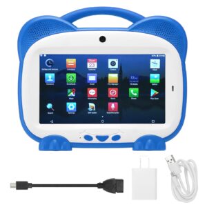 AMONIDA Kids Tablet, Tablet 7 Inch HD 1080P 4GB and 32GB Support WiFi 5500mAh Dual Camera US Plug 100‑240V for Boys (Blue)