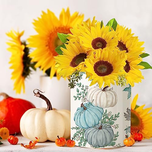 Thanksging Fall Utensil Holder Ceramic, Blue Utensil Holder for Kitchen Counter Countertop, Cooking Utensil Crock with Non-slip Mat, Pumpkins Farmhouse Kitchen Decor, Spatula Utensil Storage Organizer