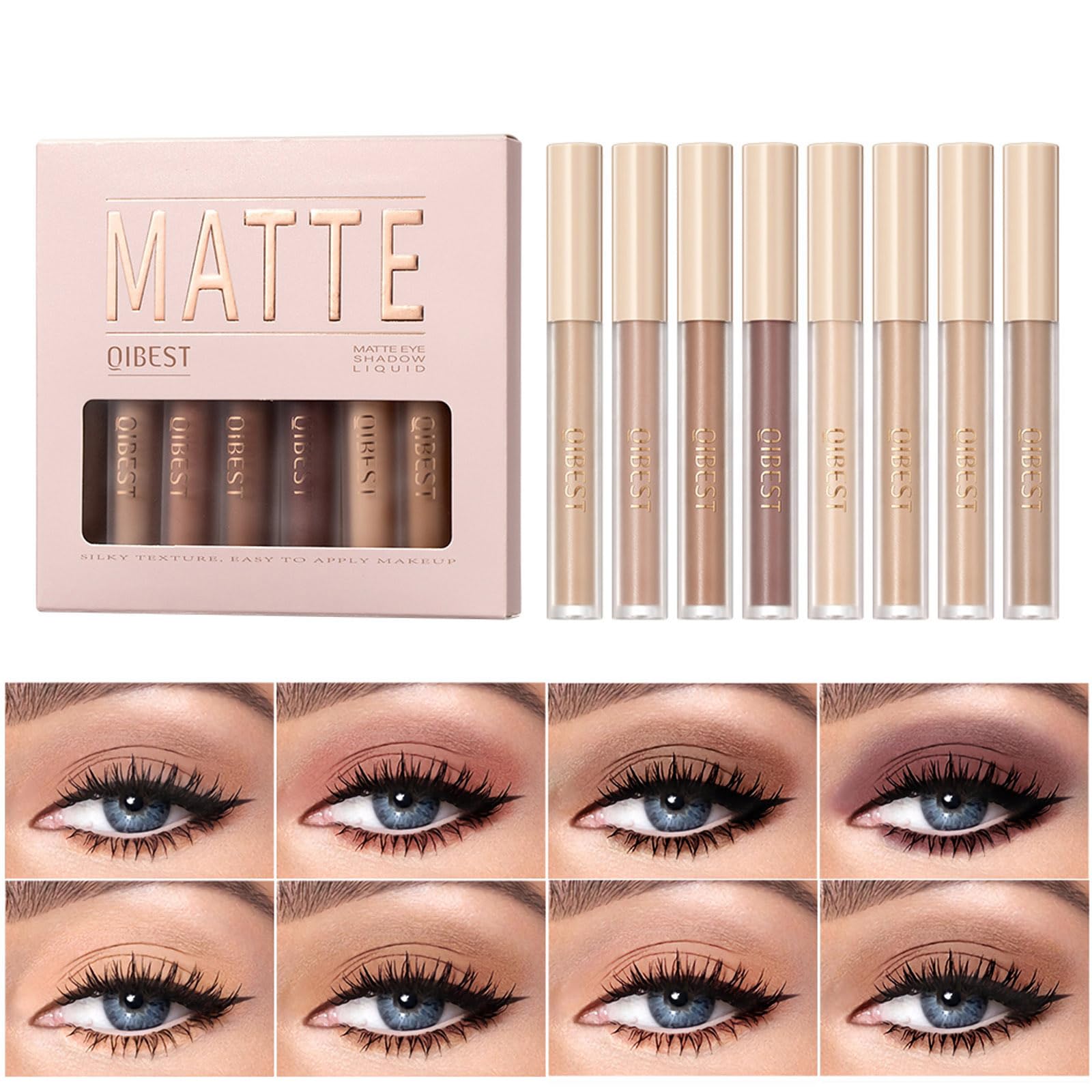 SUMEITANG 8 Colors Matte Liquid Eyeshadow Neutral Naked Smooth Cream Brown Eyeshadow Set Lightweight High-pigmented Creamy Gel matte Eye Shadow Quick-Drying Waterproof Long Lasting