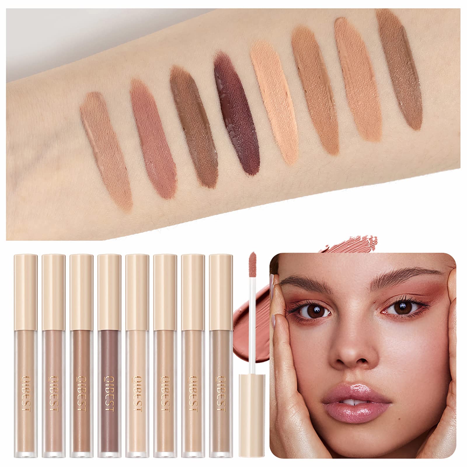 SUMEITANG 8 Colors Matte Liquid Eyeshadow Neutral Naked Smooth Cream Brown Eyeshadow Set Lightweight High-pigmented Creamy Gel matte Eye Shadow Quick-Drying Waterproof Long Lasting