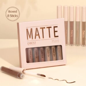 SUMEITANG 8 Colors Matte Liquid Eyeshadow Neutral Naked Smooth Cream Brown Eyeshadow Set Lightweight High-pigmented Creamy Gel matte Eye Shadow Quick-Drying Waterproof Long Lasting