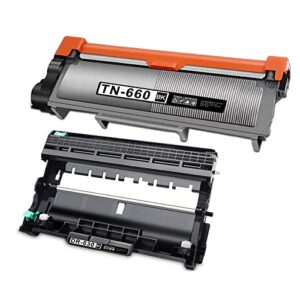 TN660 Toner Cartridge & DR630 Drum Unit Replacement for Brother TN-660 TN630 DR630 Work with HL-L2300D HL-L2360DW DCP-L2520DW MFC-L2700DW MFC-L2740DW Printer (Black, 2 Pack)