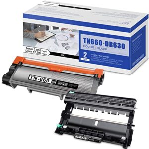 tn660 toner cartridge & dr630 drum unit replacement for brother tn-660 tn630 dr630 work with hl-l2300d hl-l2360dw dcp-l2520dw mfc-l2700dw mfc-l2740dw printer (black, 2 pack)