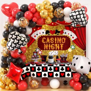 winrayk 125pcs casino theme party decorations birthday supplies casino red and black balloon garland poker tablecloth casino backdrop dice poker balloon casino games las vegas casino party decorations