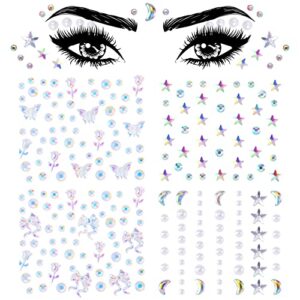 oiiki 4 sheets star face eye stickers, star jewelry eye body sticker, acrylic crystal face gems, halloween moon pearls butterfly face makeup stickers, 4 styles rhinestone tattoos for women, girls