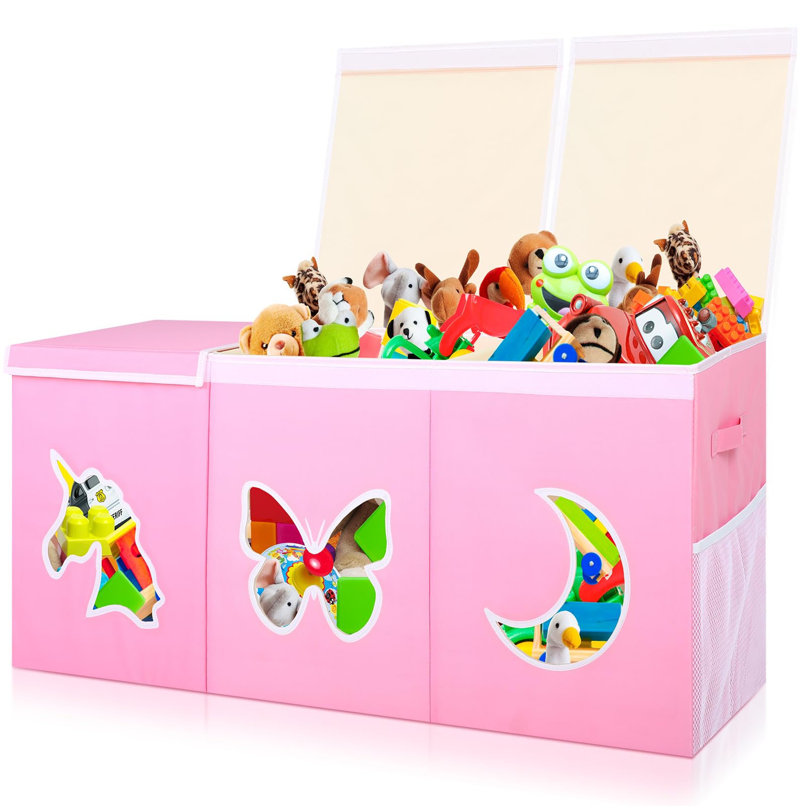 Geetery Extra Large Toy Chest Storage Box Girls Toy Storage Chest Unicorn Toy Organizer with Lid 40.4 x 14.0 x 16.3'' Collapsible Storage Bin with Handle and Mesh Pocket for Nursery Playroom Bedroom