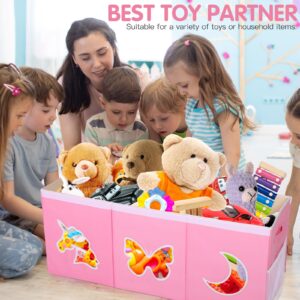 Geetery Extra Large Toy Chest Storage Box Girls Toy Storage Chest Unicorn Toy Organizer with Lid 40.4 x 14.0 x 16.3'' Collapsible Storage Bin with Handle and Mesh Pocket for Nursery Playroom Bedroom