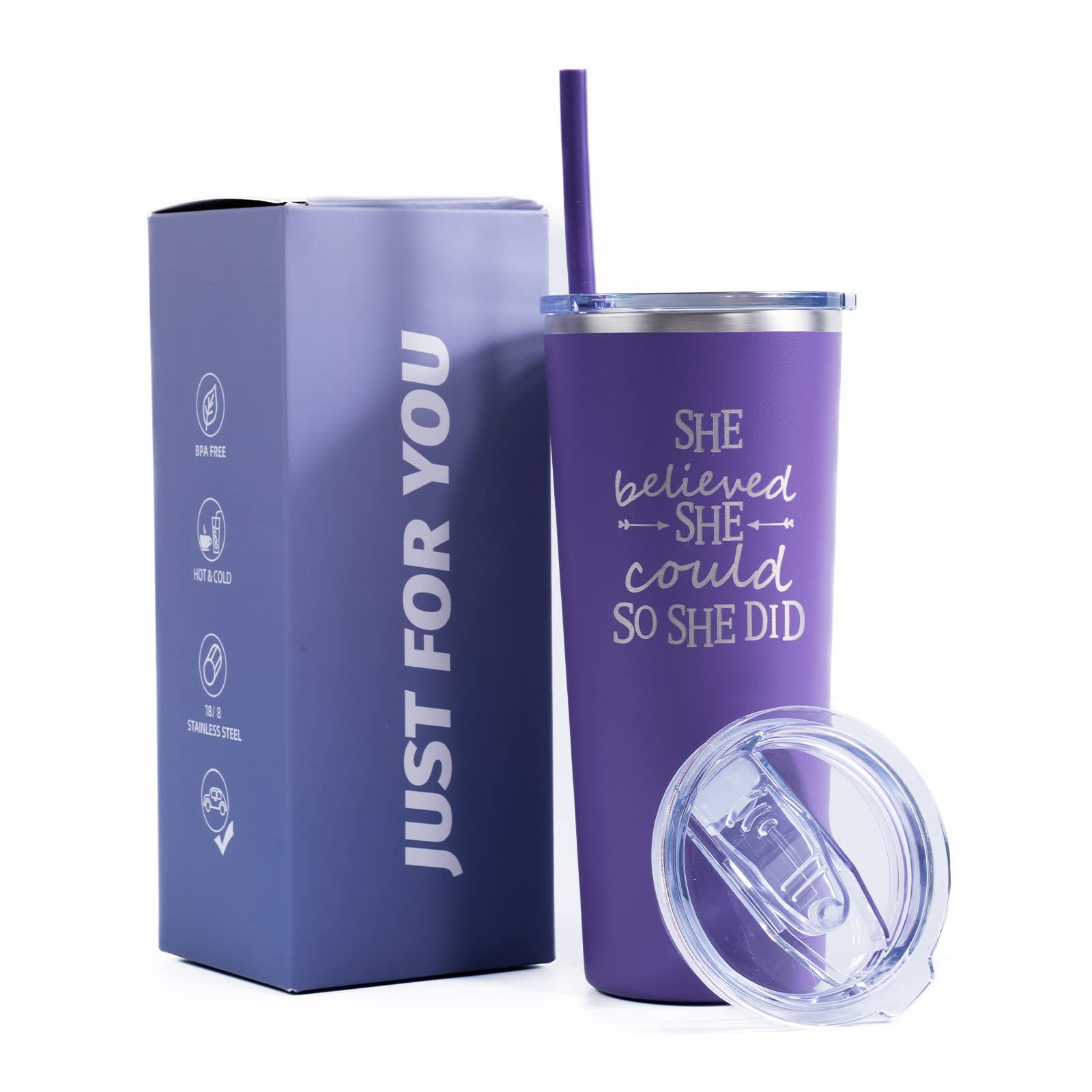 Inncup Graduation Gifts for Women,Her,Girls,She Believed She Could So She Did,Congratulations Gifts for Women,Promotion Gifts,New Job Gifts,Inspirational Congrats Gifts, 22 Oz Tumbler(Purple)