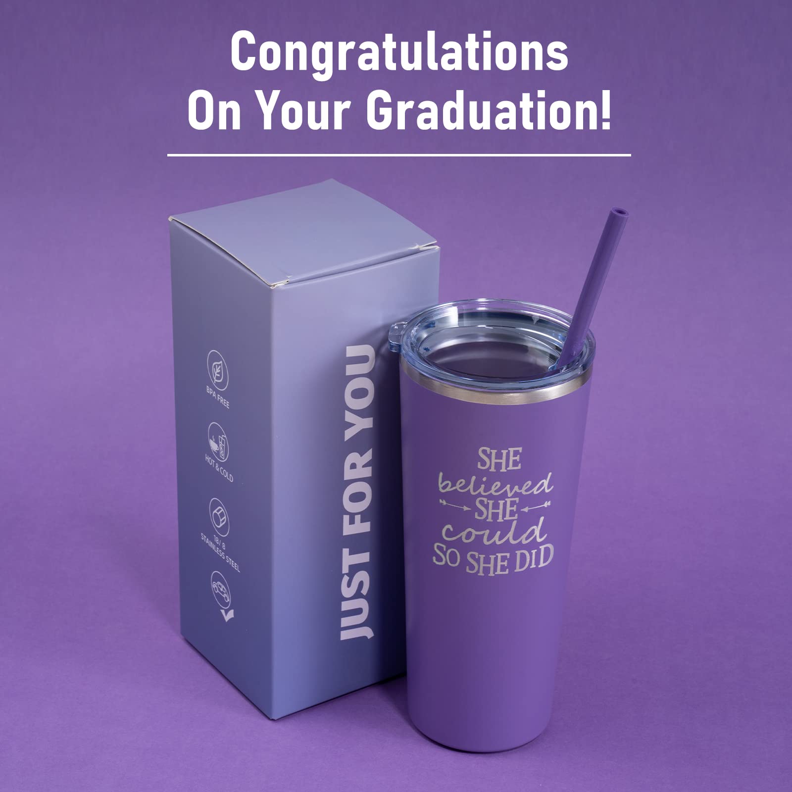 Inncup Graduation Gifts for Women,Her,Girls,She Believed She Could So She Did,Congratulations Gifts for Women,Promotion Gifts,New Job Gifts,Inspirational Congrats Gifts, 22 Oz Tumbler(Purple)