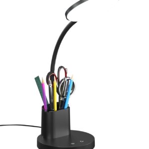 Vicsoon Desk Lamp, LED Desk Lamp for Home Office, Touch Table Lamp with 3 Color Modes 360° Adjustable Arm, Dimmable Desk Light with Pen Phone Holder, Black