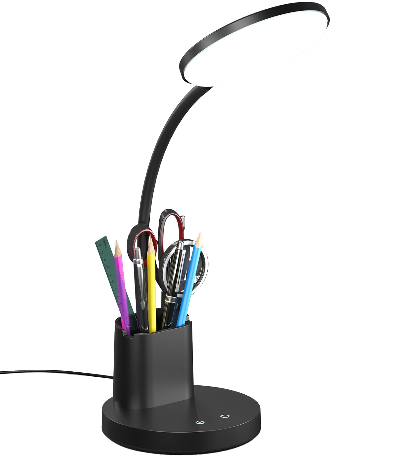 Vicsoon Desk Lamp, LED Desk Lamp for Home Office, Touch Table Lamp with 3 Color Modes 360° Adjustable Arm, Dimmable Desk Light with Pen Phone Holder, Black