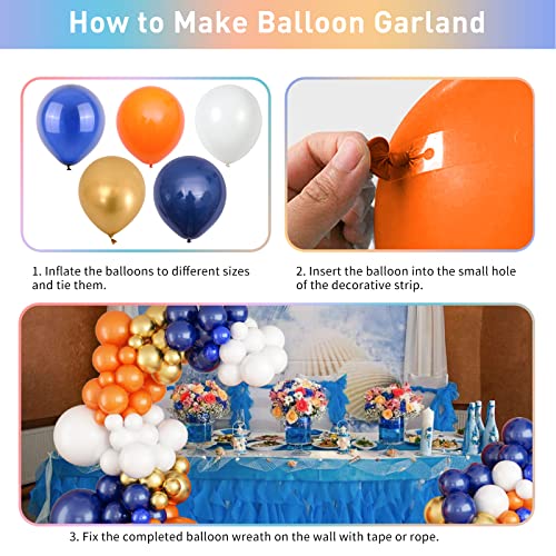 103 Pcs Balloon Arch Kit, Navy Royal Dark Blue Gold Orange Balloons Garland Kit, Metallic Chrome Latex Matte Balloons Different Size for Graduation Decorations Class of 2024 Thanksgiving Party Decor