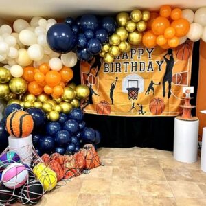 103 Pcs Balloon Arch Kit, Navy Royal Dark Blue Gold Orange Balloons Garland Kit, Metallic Chrome Latex Matte Balloons Different Size for Graduation Decorations Class of 2024 Thanksgiving Party Decor