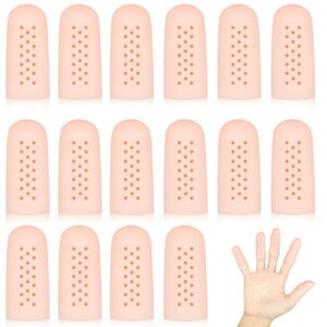 16pcs gel finger cots with air holes, gel finger protectors finger covers protection for finger tips, breathable finger covers finger caps gloves finger protectors for wound, finger cracking