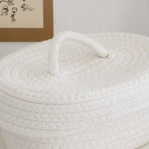 CHICIRIS Storage Bins,Desktop Storage Box with Lid Handmade Cotton Rope Storage Basket for Makeup Sundries Snack Need