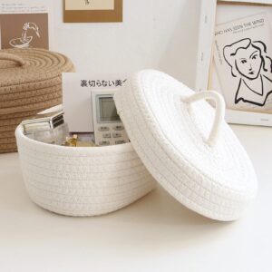 CHICIRIS Storage Bins,Desktop Storage Box with Lid Handmade Cotton Rope Storage Basket for Makeup Sundries Snack Need